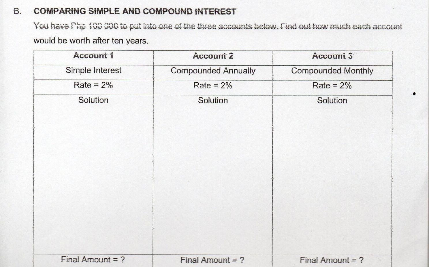 Solved B. COMPARING SIMPLE AND COMPOUND INTEREST You have | Chegg.com