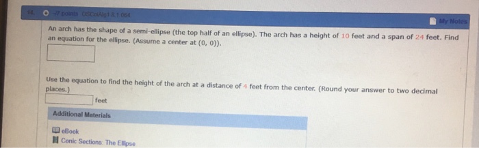 Solved An arch has the shape of a semi-ellipse (the top half | Chegg.com