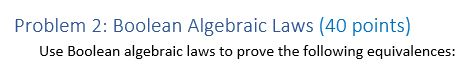Solved Problem 2: Boolean Algebraic Laws (40 points) Use | Chegg.com
