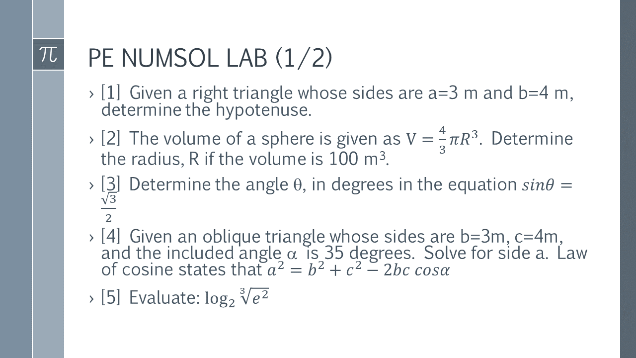 I PE NUMSOL LAB (1/2) > [1] Given a right triangle | Chegg.com