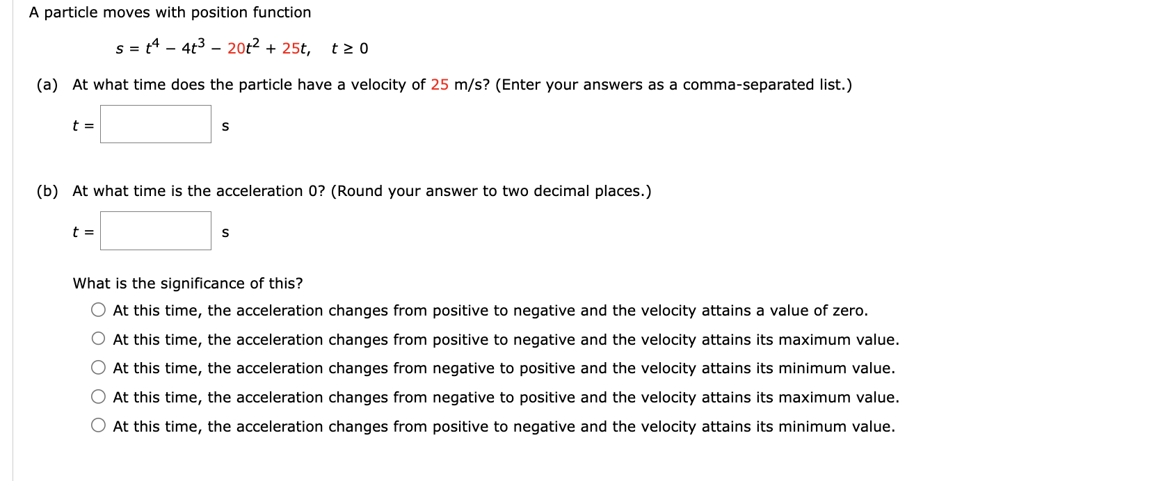 Solved A particle moves with position function | Chegg.com