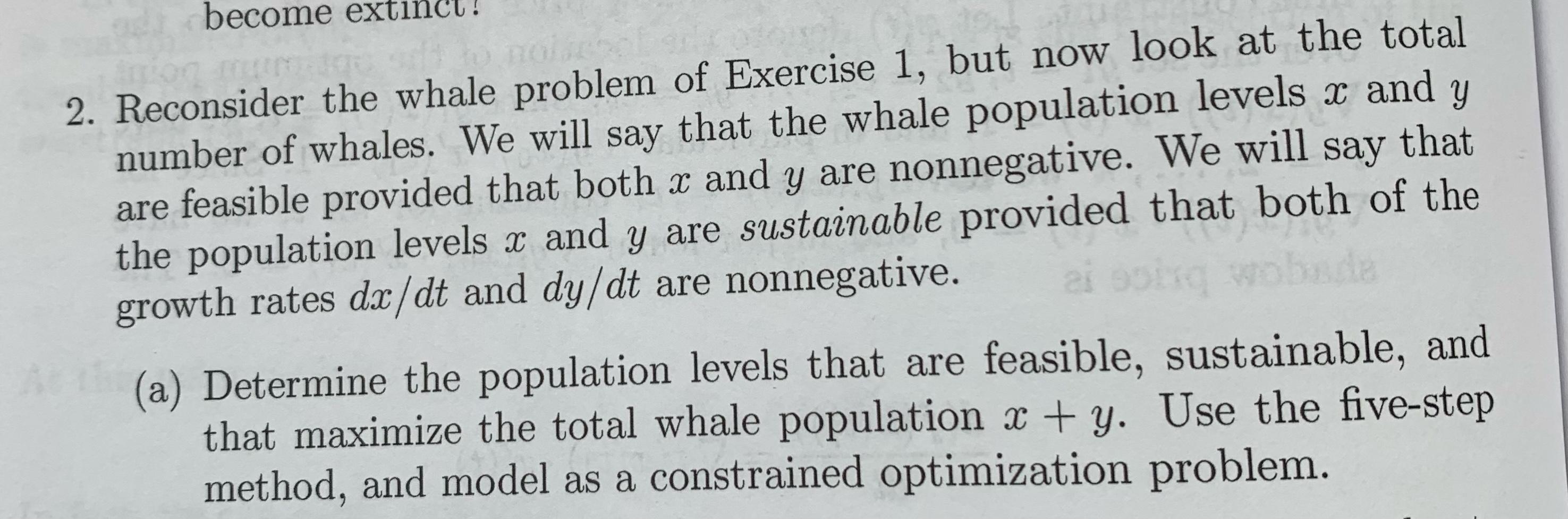 Solved 2. Reconsider the whale problem of Exercise 1, but | Chegg.com Solved 2. Reconsider the whale problem of Exercise 1, but | Chegg.com