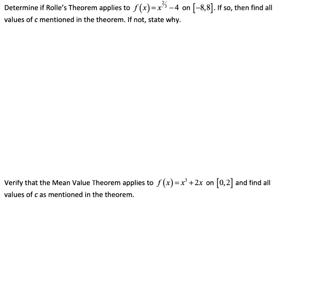 Solved Calculus 1 Rolles theorem and mean value theorem 2 | Chegg.com