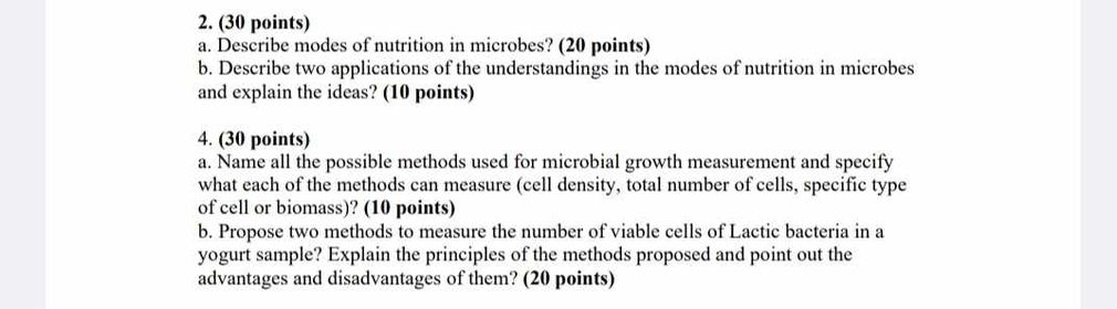 Solved (30 ﻿points)a. ﻿Describe modes of nutrition in | Chegg.com