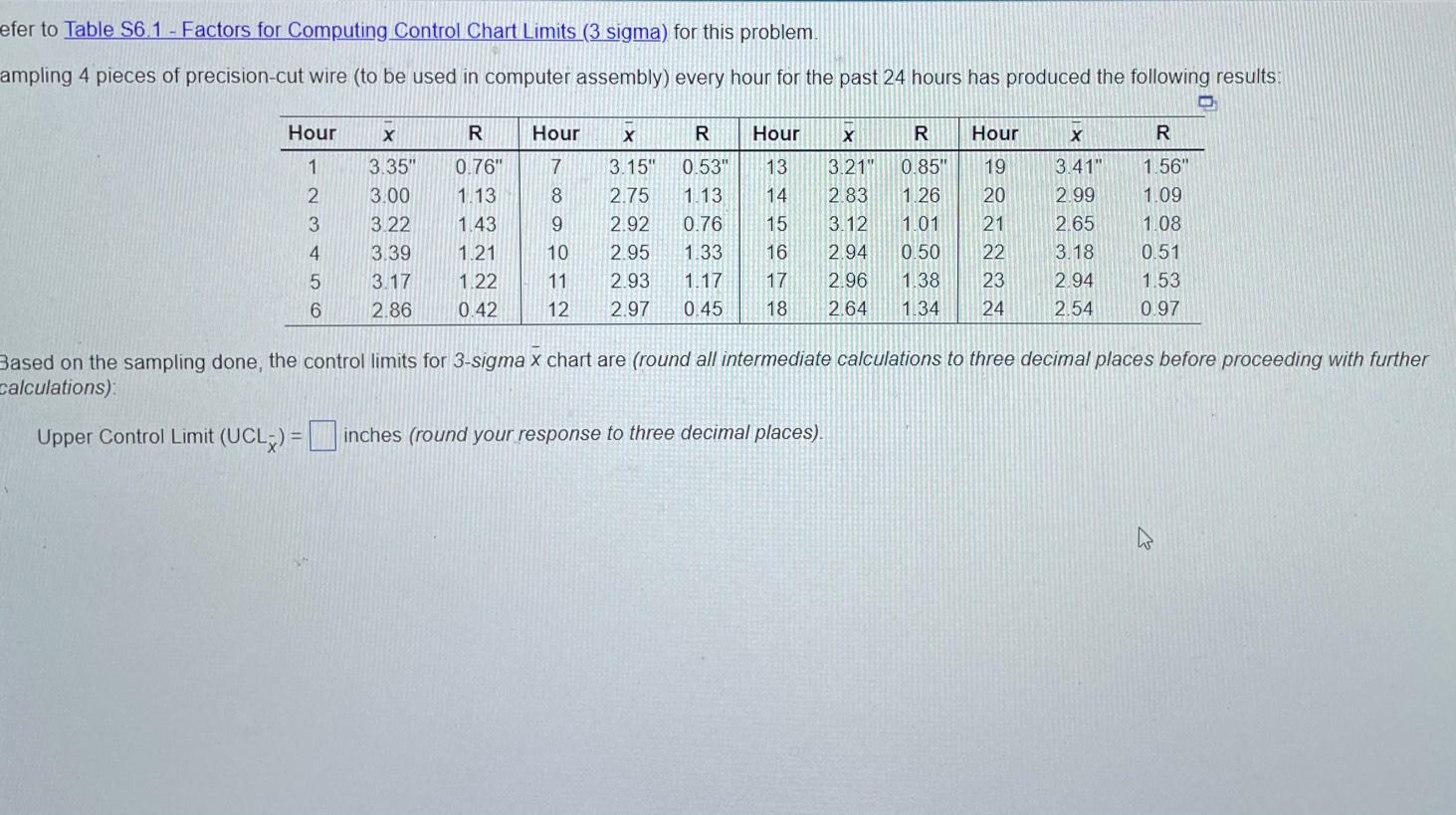Solved efer to Table S6.1 - Factors for Computing Control | Chegg.com