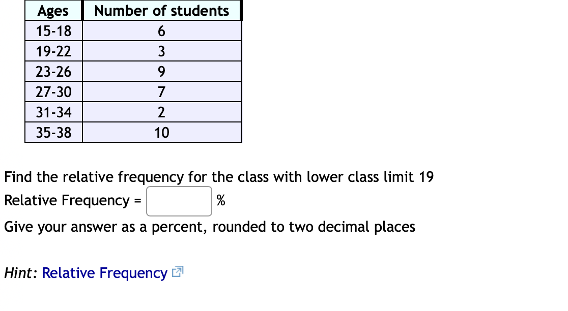 Solved Find the relative frequency for the class with lower | Chegg.com