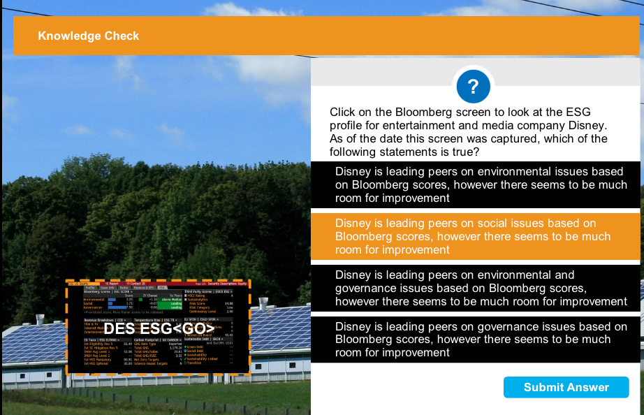 [Solved]: Click on the Bloomberg screen to look at the ESG