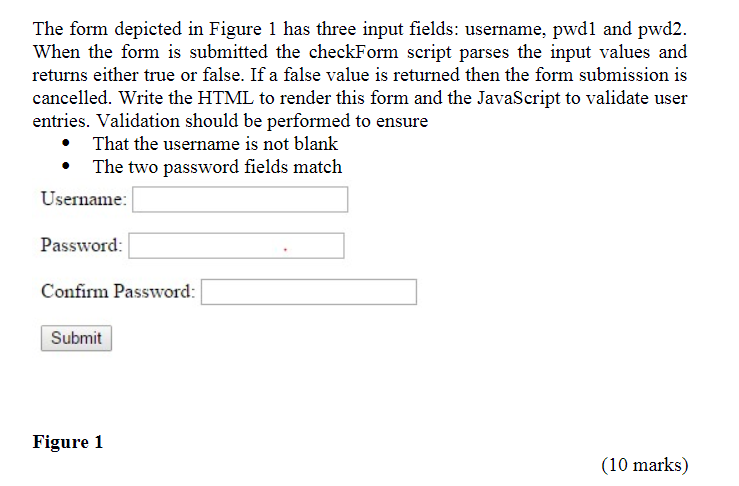 Solved The form depicted in Figure 1 has three input fields: | Chegg.com