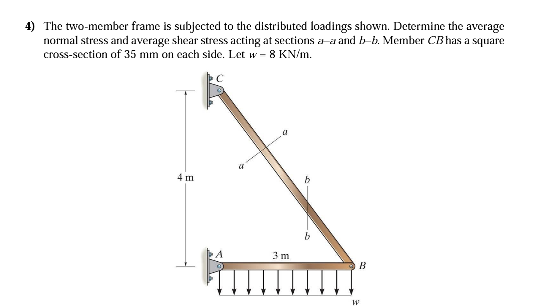 Solved 4) The two-member frame is subjected to the | Chegg.com