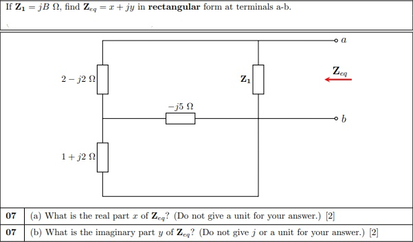 Solved If Z1 = jB 12, find Zeq=r+ jy in rectangular form at | Chegg.com