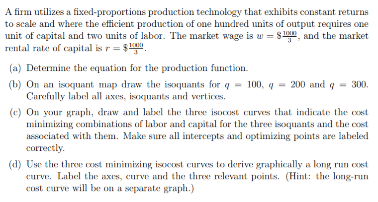 Solved A firm utilizes a fixed-proportions production | Chegg.com