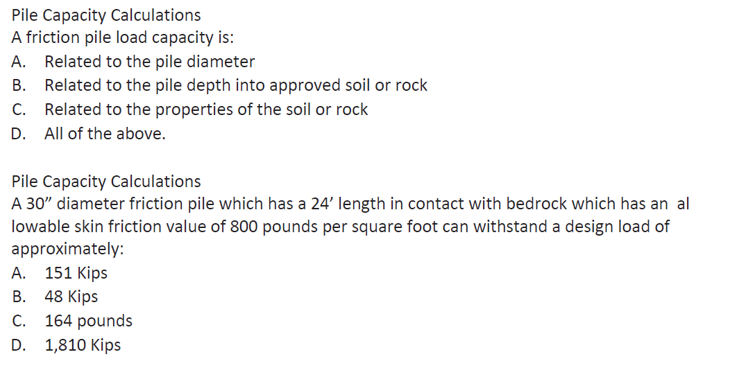 Solved Pile Capacity Calculations A friction pile load | Chegg.com