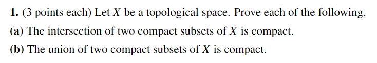 Solved 1. (3 points each) Let X be a topological space. | Chegg.com