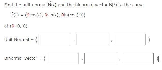 Solved Find the unit normal (t) and the binormal vector (t) | Chegg.com