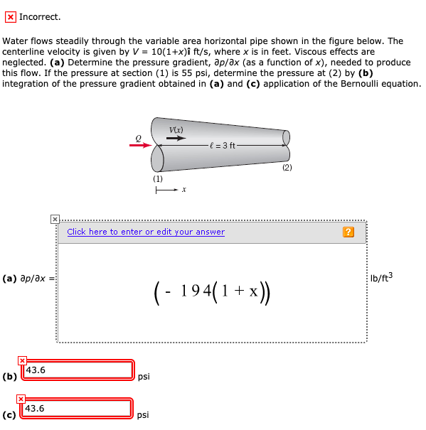 Solved x Incorrect. Water flows steadily through the | Chegg.com