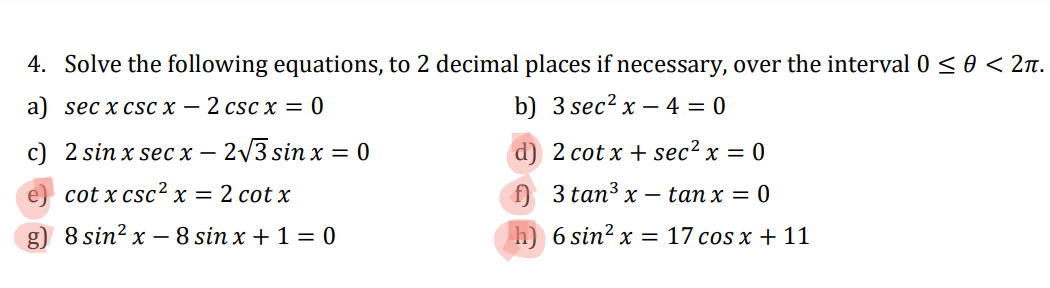 Solved 4. Solve the following equations, to 2 decimal places | Chegg.com