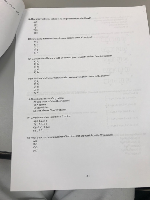 Solved 14) How many different values of my are possible in | Chegg.com