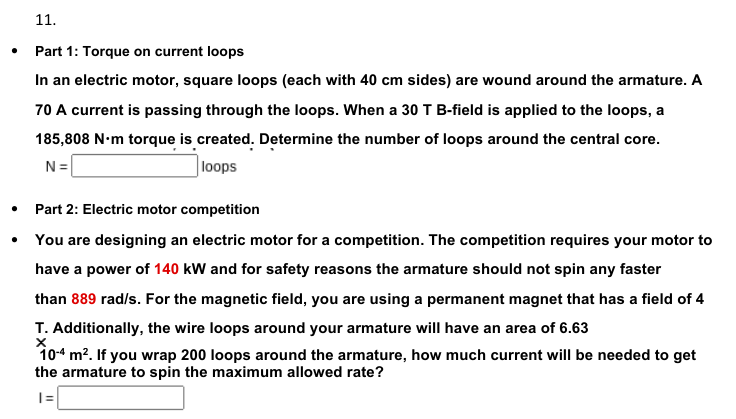 Solved 11. Part 1: Torque on current loops In an electric | Chegg.com