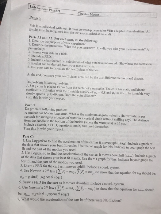 Solved Lab Activity Phys221: Circular Motion Objective: In | Chegg.com