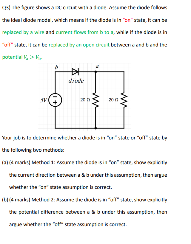 Solved Q3) The figure shows a DC circuit with a diode. | Chegg.com