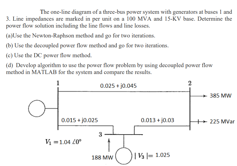 Solved The one-line diagram of a three-bus power system with | Chegg.com