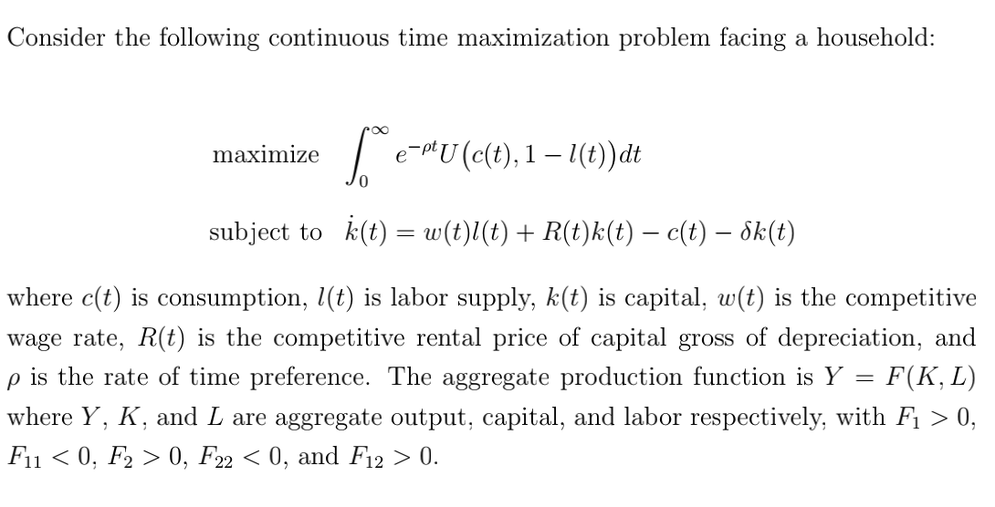 Solved Consider the following continuous time maximization | Chegg.com