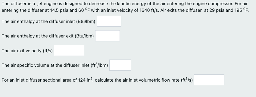 Solved The diffuser in a jet engine is designed to decrease | Chegg.com