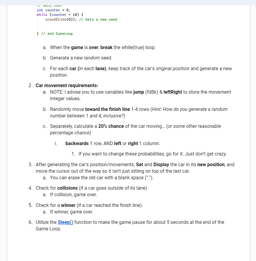 Race Track Project This project will require creating | Chegg.com