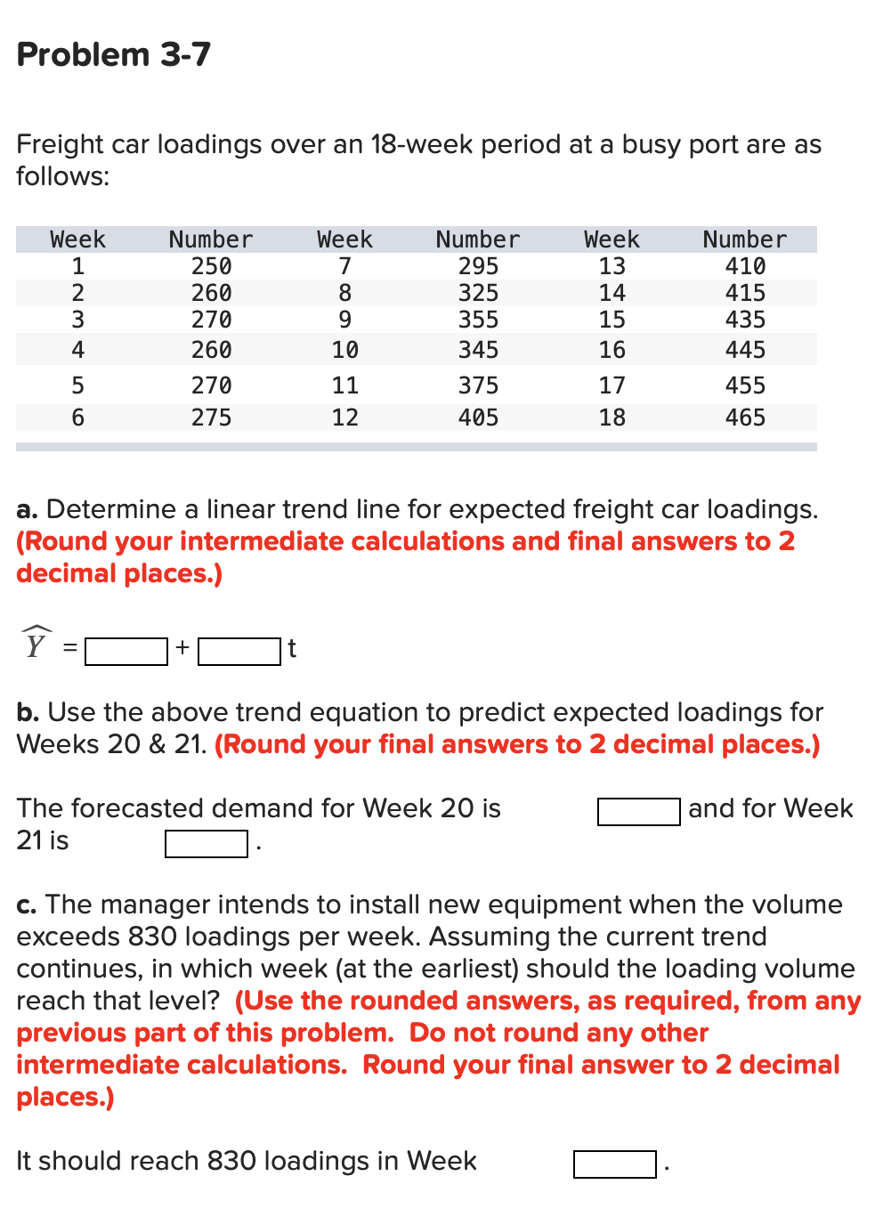 Solved Problem 3-7 Freight car loadings over an 18-week | Chegg.com