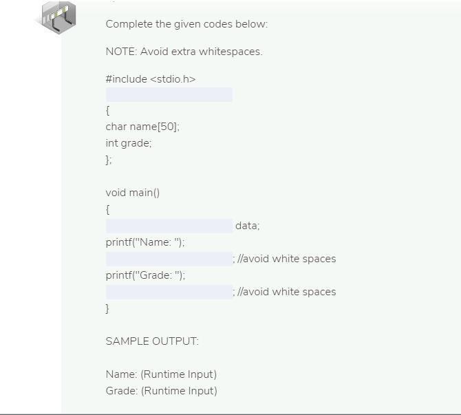 Solved Complete the given codes below: NOTE: Avoid extra | Chegg.com