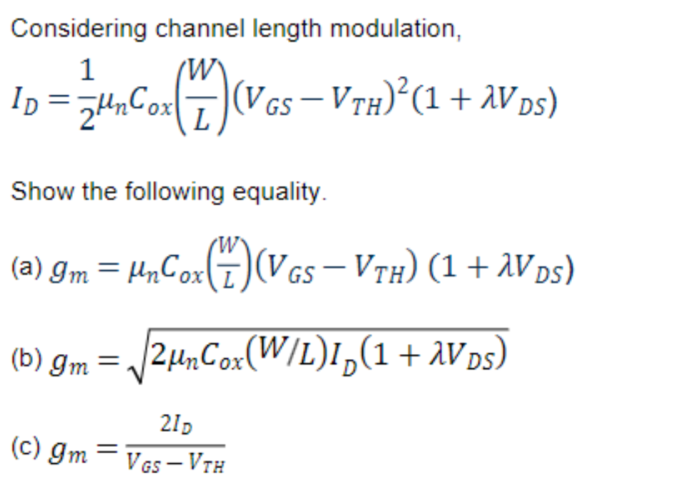 Solved Considering channel length modulation, | Chegg.com