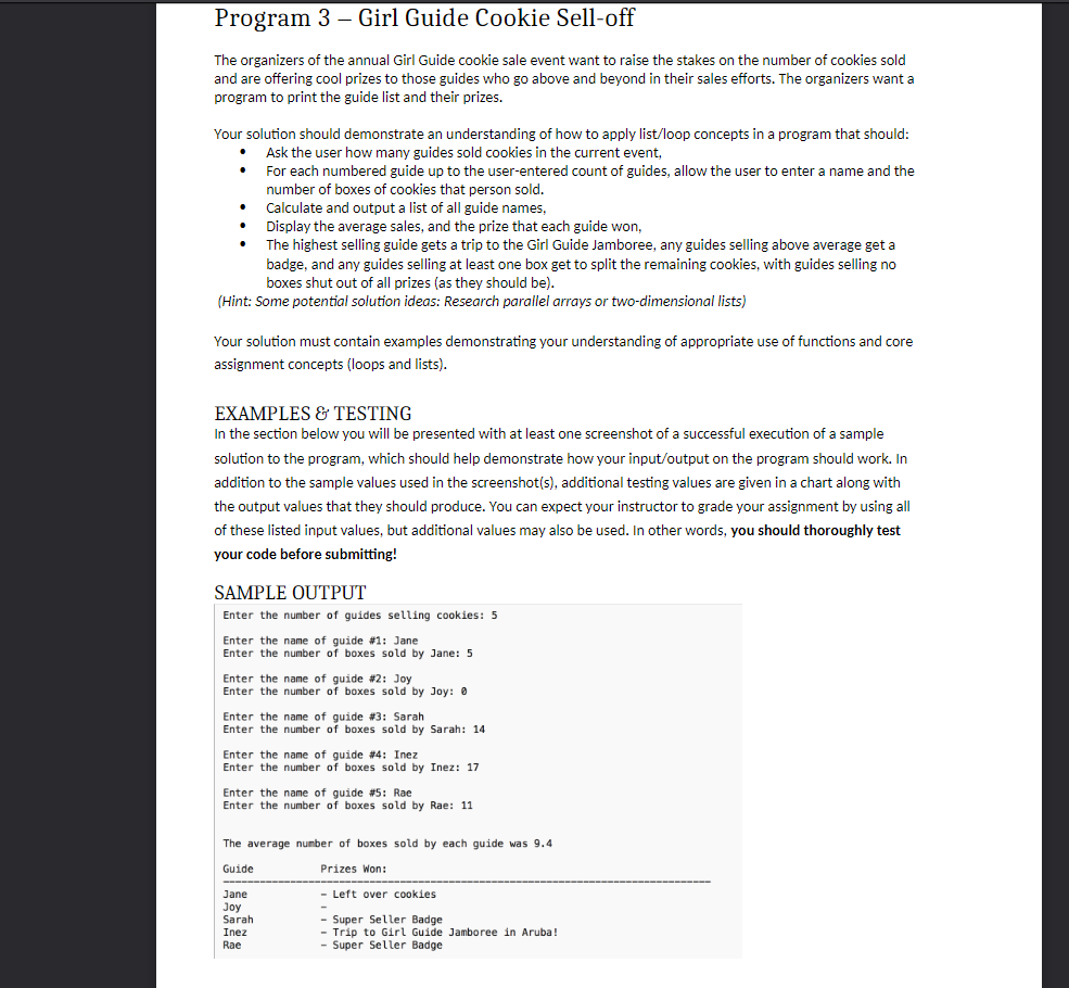 Solved Program 3 - Girl Guide Cookie Sell-off The organizers | Chegg.com