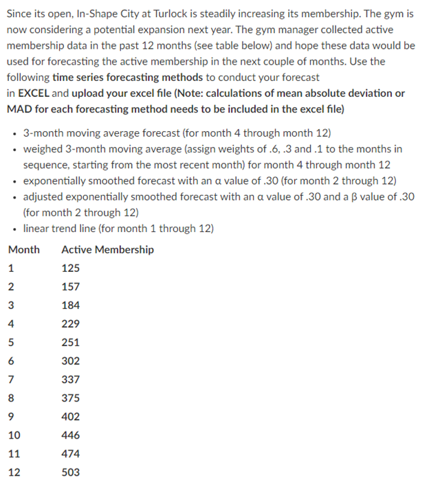 Solved Since its open, In-Shape City at Turlock is steadily | Chegg.com