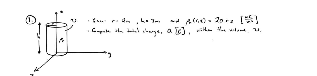 Solved =2 m,h=3 m and ρr(r,z)=20rz[m3mc] he total charge, | Chegg.com