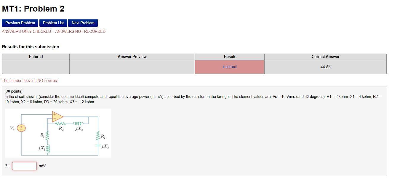 Solved MT1: Problem 2 Previous Problem Problem List Next | Chegg.com