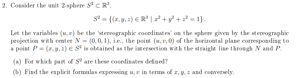 Solved 2. Consider the unit 2-sphere S2⊂R3, | Chegg.com