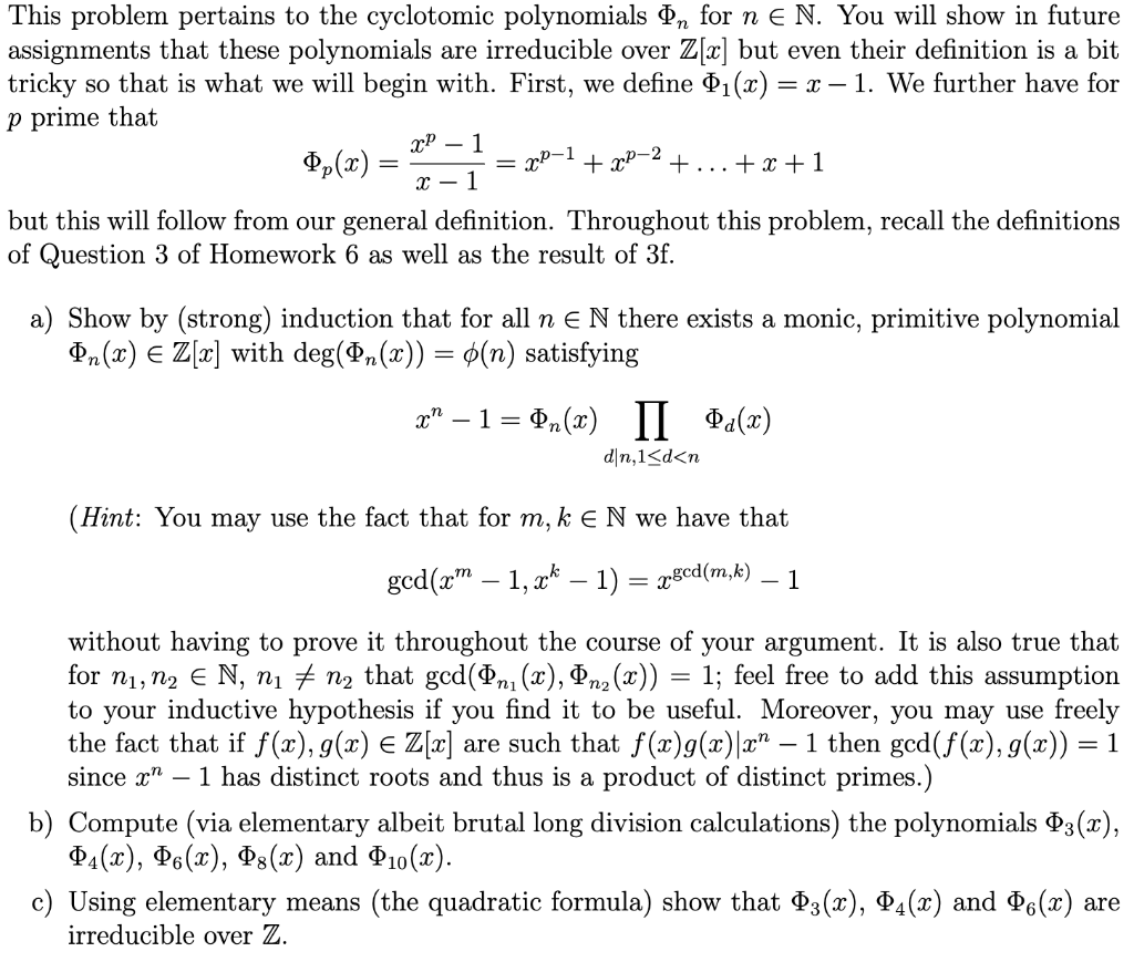 Solved "Question 3 of Homework 6" is proving Gauss' Lemma, | Chegg.com