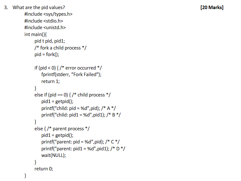 Solved What are the pid values? [20 Marks] | Chegg.com