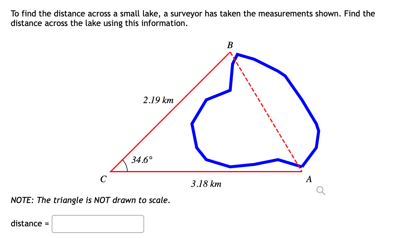 Solved To find the distance across a small lake, a surveyor | Chegg.com