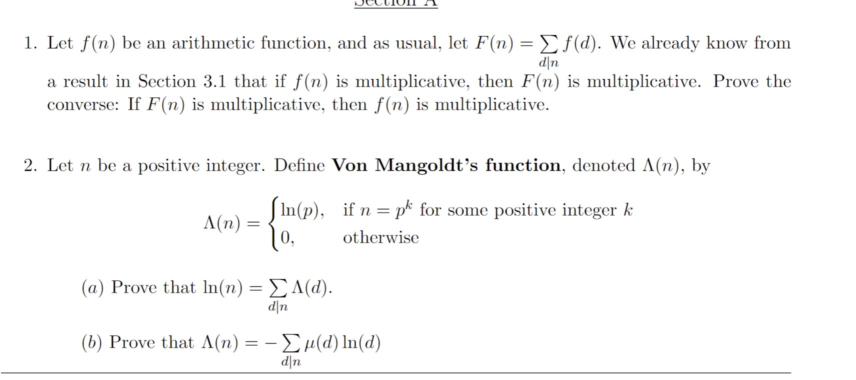 Solved 1. Let f(n) be an arithmetic function, and as usual, | Chegg.com