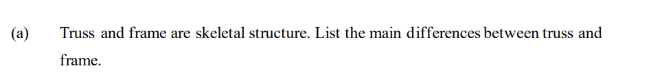 Solved (a) Truss and frame are skeletal structure. List the | Chegg.com