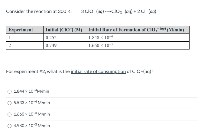 Solved Consider the reaction at 300 K: 3 CIO (aq) - CIO3- | Chegg.com
