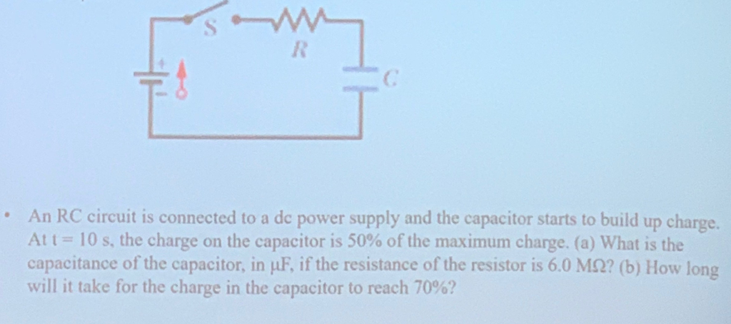 Solved W • An RC circuit is connected to a dc power supply | Chegg.com