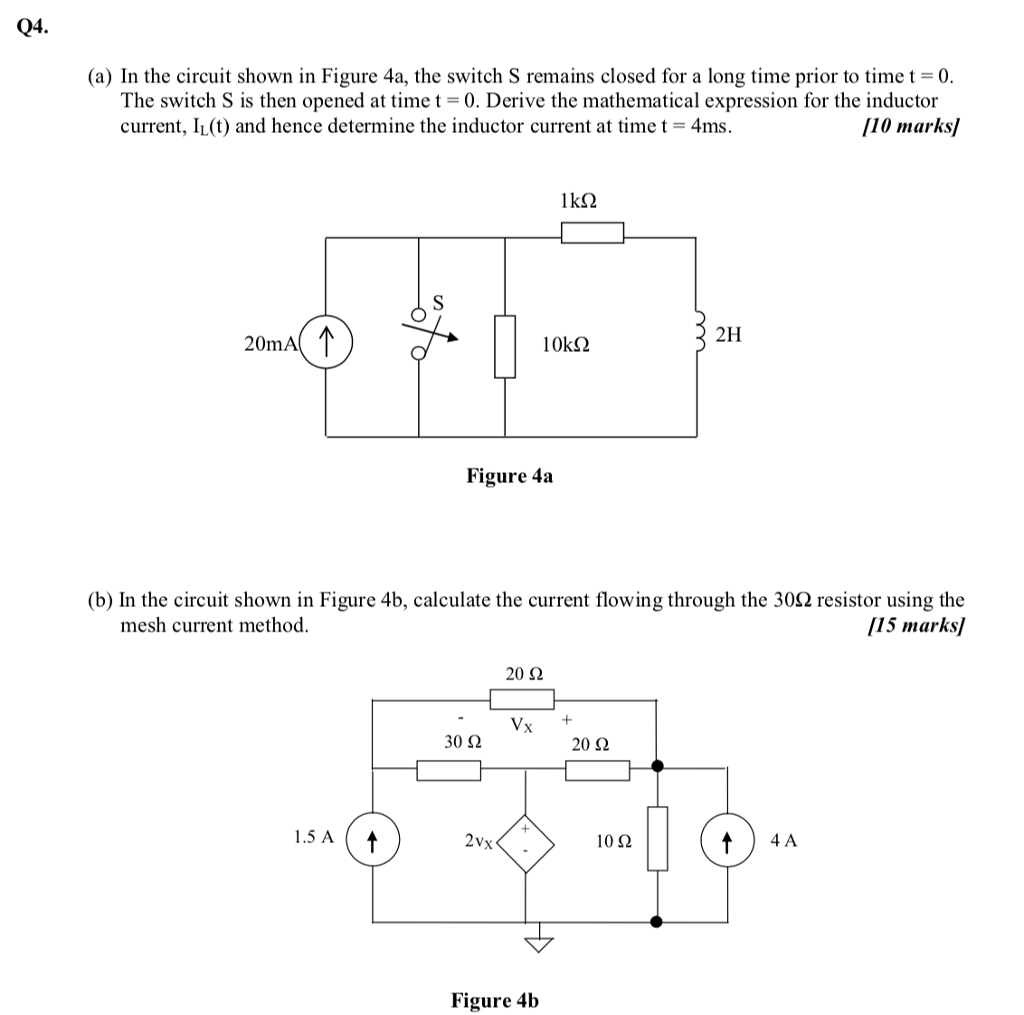 Solved Q4. (a) In the circuit shown in Figure 4a, the switch | Chegg.com
