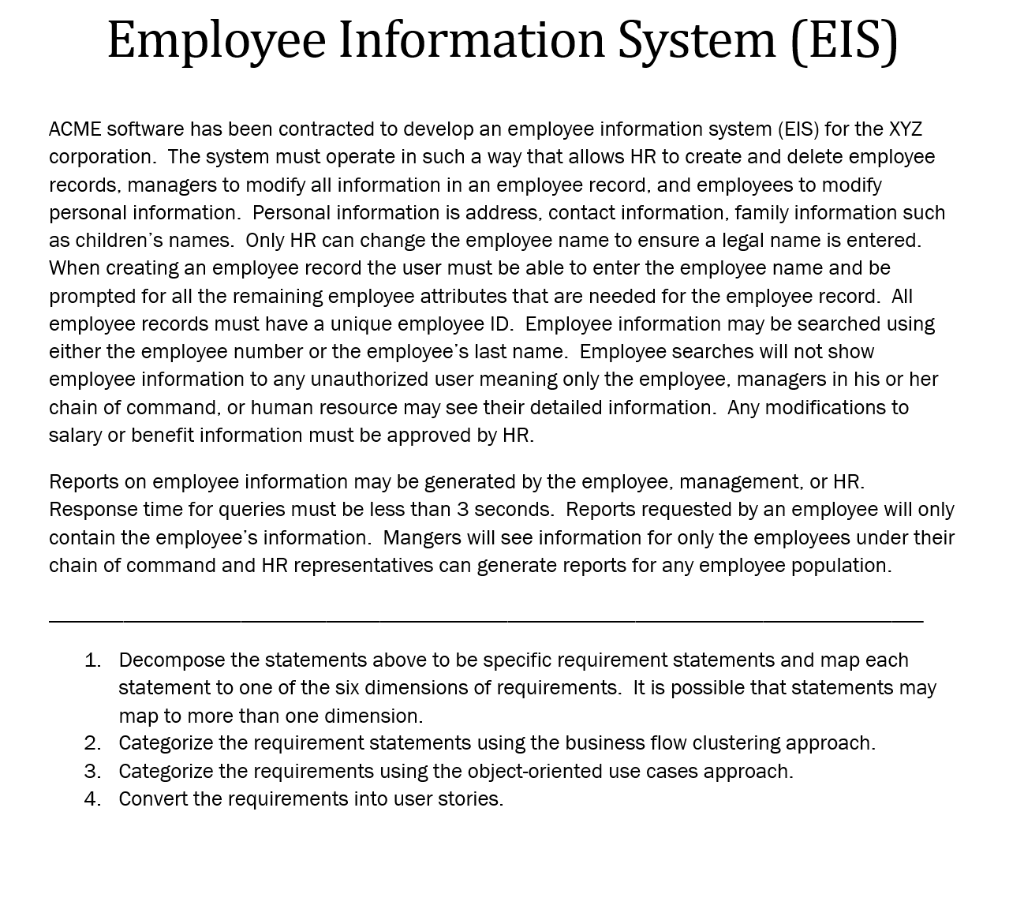 Emplovee Information System (EIS) ACME software has | Chegg.com