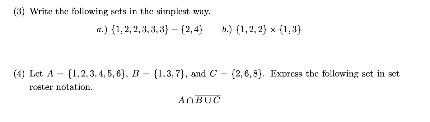 Solved (3) Write the following sets in the simplest way. a.) | Chegg.com