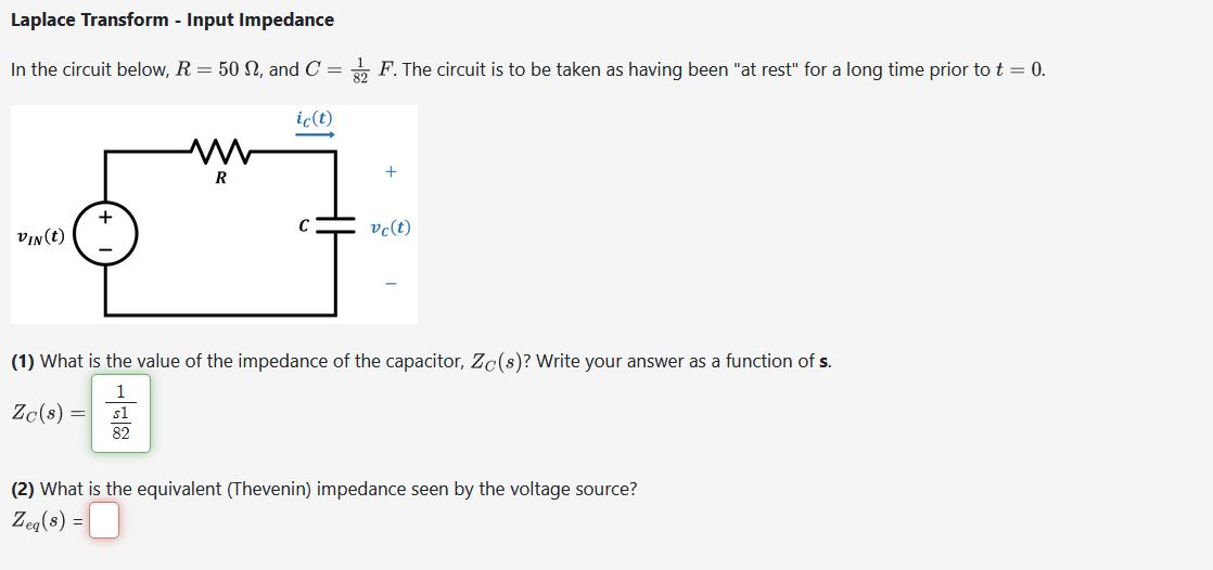 Laplace Transform - ﻿Input ImpedanceIn the circuit | Chegg.com