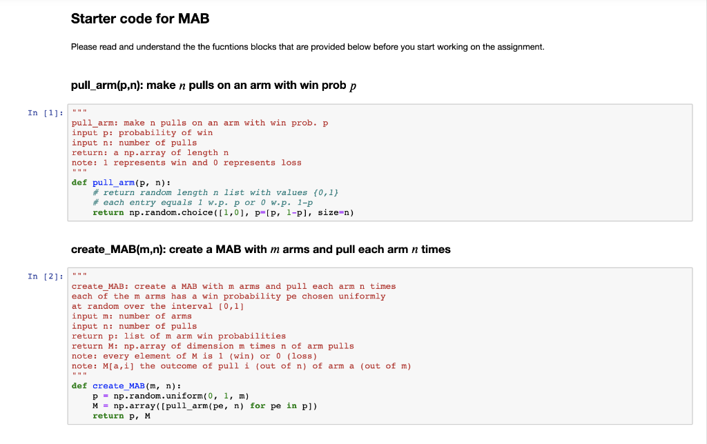 Starter code for MAB Please read and understand the | Chegg.com