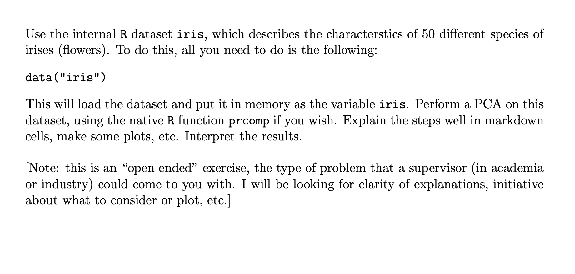 Solved > Use the internal R dataset iris, which describes | Chegg.com