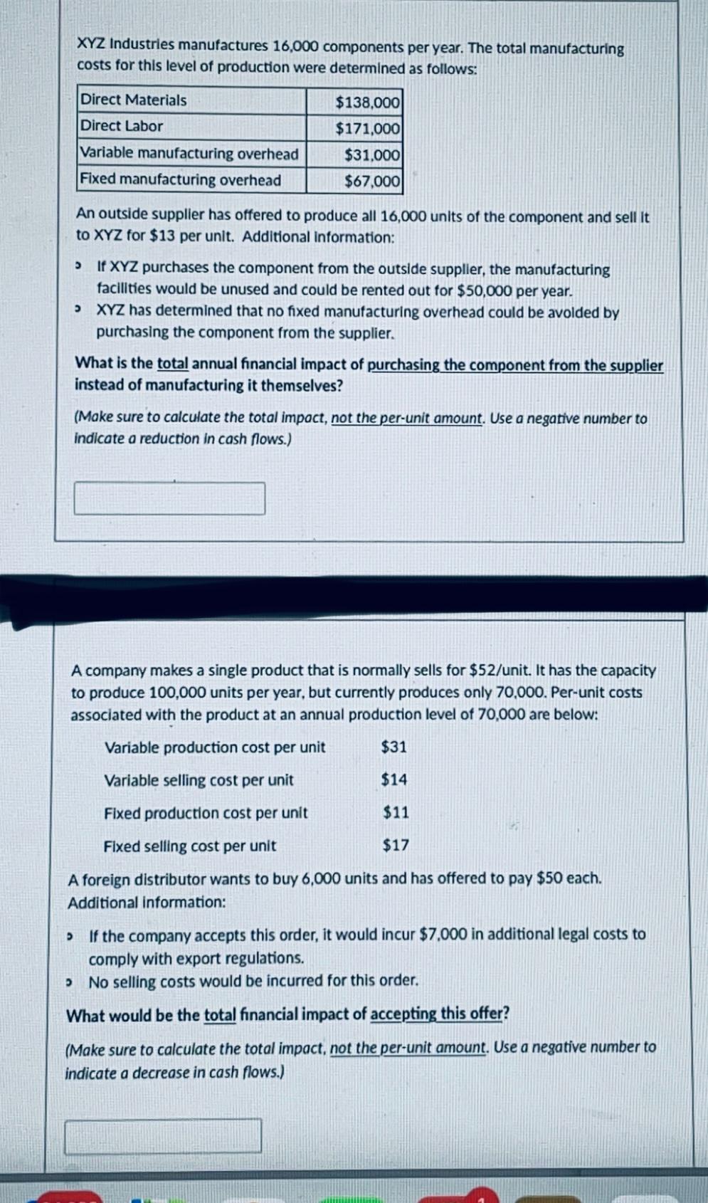 Solved XYZ Industries manufactures 16,000 components per | Chegg.com
